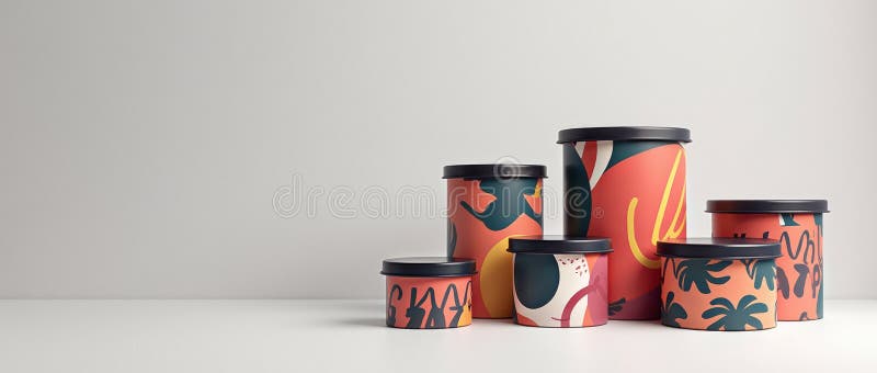 Colorful Containers Arranged on a Minimalistic Surface in Daytime Stock ...