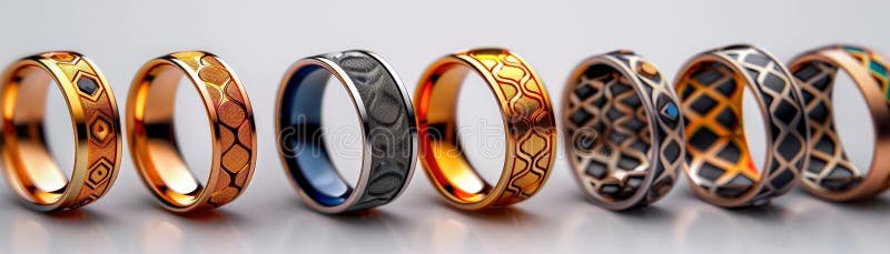 Various Artistic Rings Showcasing Detailed Patterns and Textures ...