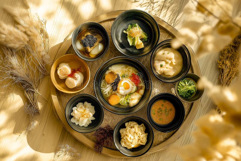 Top View of Asian Food Bowls with Deconstructivism and Geometry Stock ...