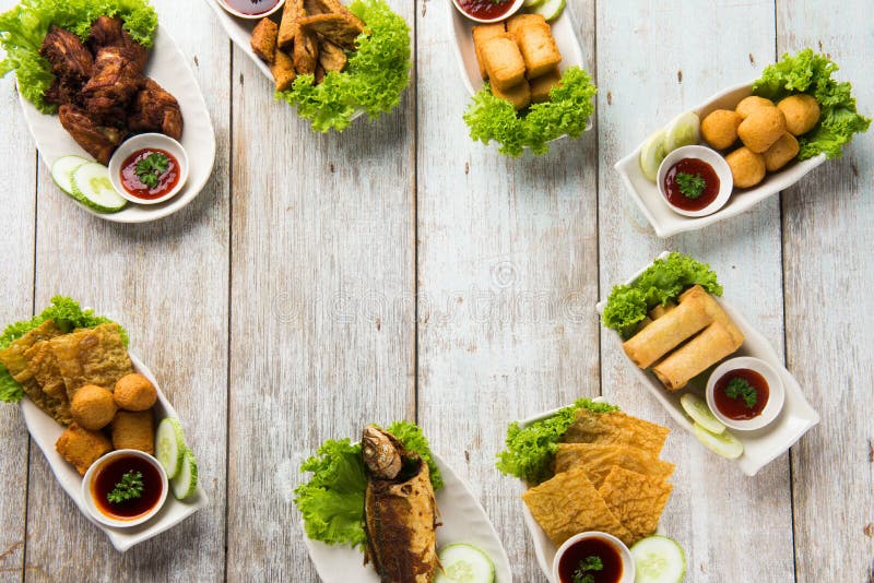 Various Asian Fried Items Flat Lay Stock Image - Image of gourmet ...