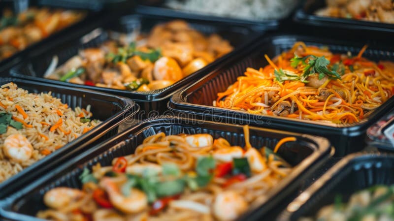 Assorted Takeout Dishes in Plastic Containers Stock Image - Image of ...