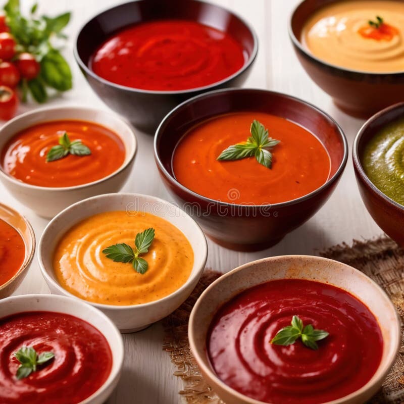 Various Assorted Sauces and Condiments in Bowls, Cooking Ingredients ...