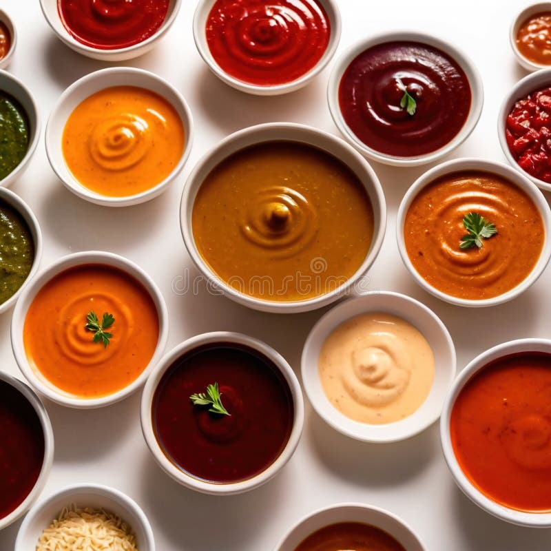 Various Assorted Sauces and Condiments in Bowls, Cooking Ingredients ...
