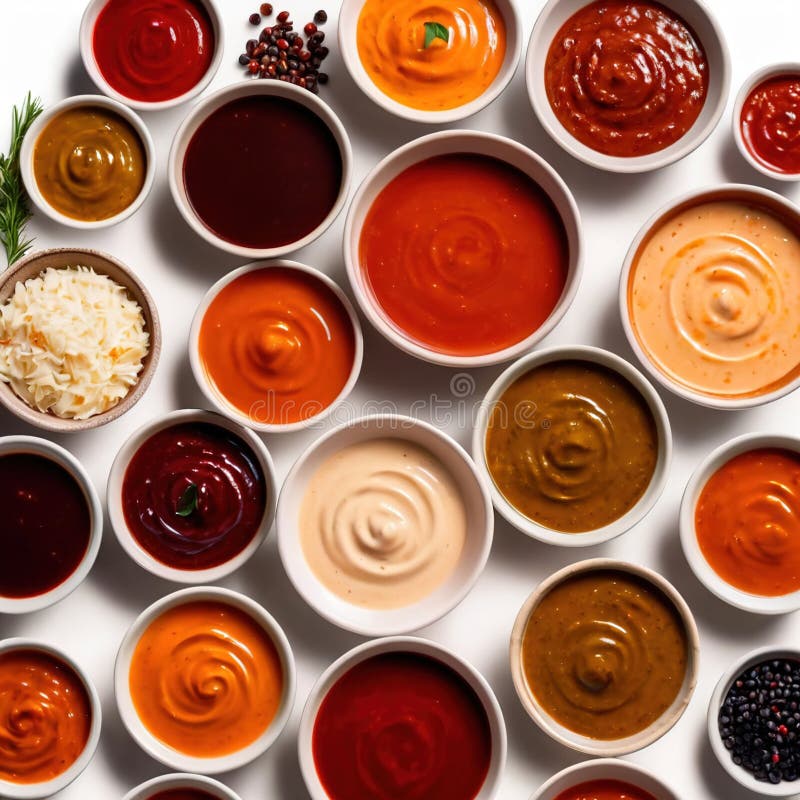 Various Assorted Sauces and Condiments in Bowls, Cooking Ingredients ...