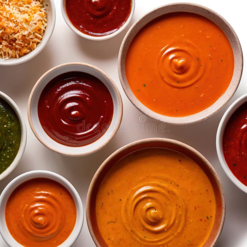 Various Assorted Sauces and Condiments in Bowls, Cooking Ingredients ...