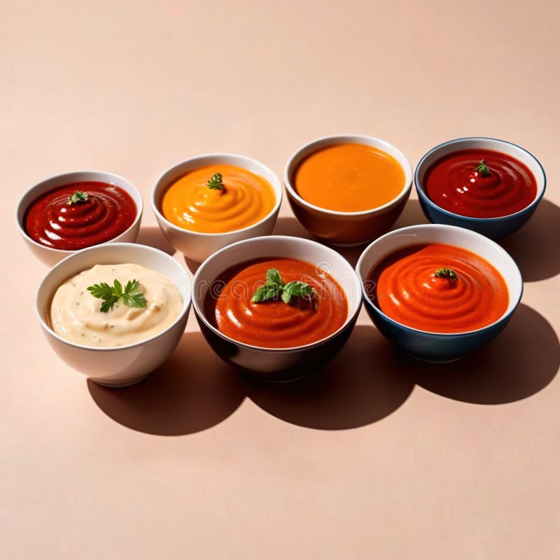 Various Assorted Sauces and Condiments in Bowls, Cooking Ingredients ...