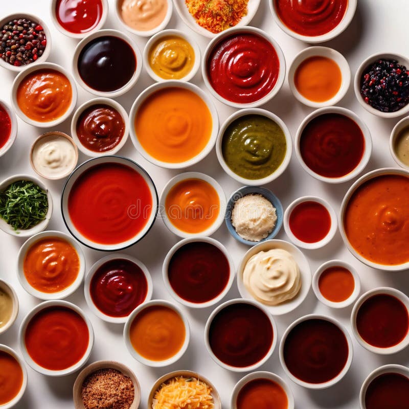 Various Assorted Sauces and Condiments in Bowls, Cooking Ingredients ...