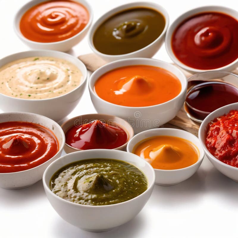 Various Assorted Sauces and Condiments in Bowls, Cooking Ingredients ...