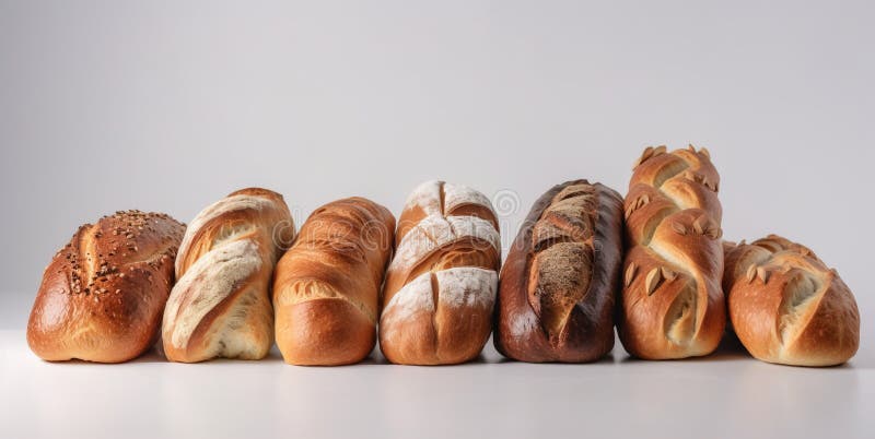 Various Assortment of Fresh Bread in a Row, Black Background Isolate ...
