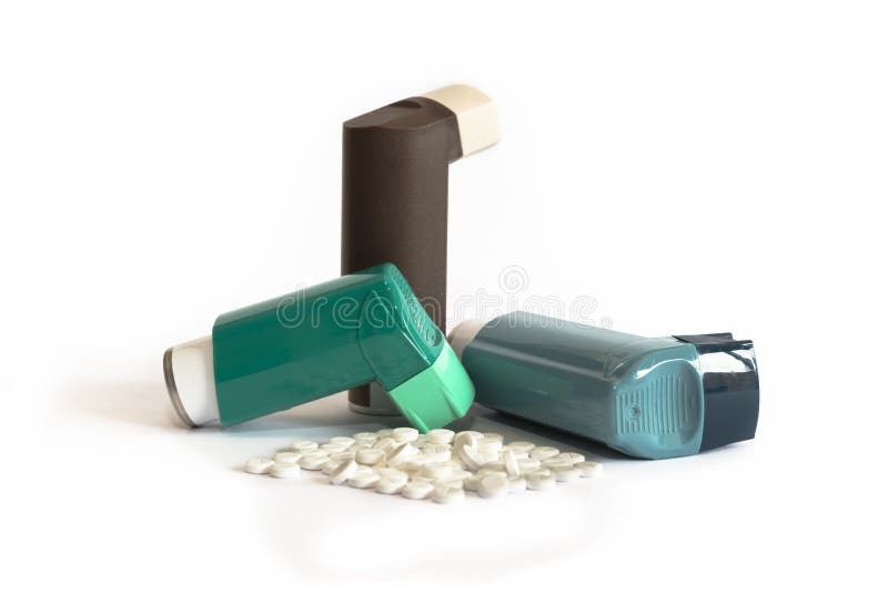 Various Asthma Medications Including Inhalers Stock Photo - Image of ...
