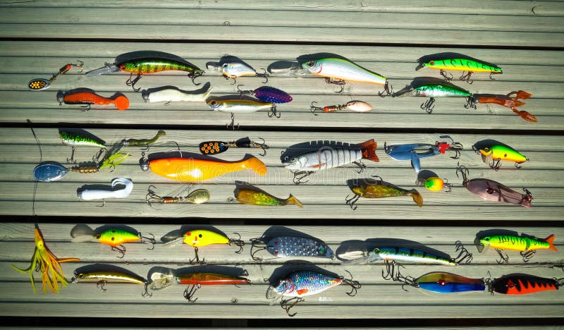 Various Baits for Catching Predatory Fish on Spinning Stock Photo ...