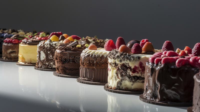 Various Bakery Cakes with Fruit and Chocolate, Cream, Black Background ...