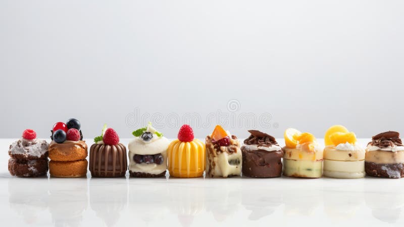 Various Bakery Cakes with Fruit and Chocolate, Cream, White Background ...