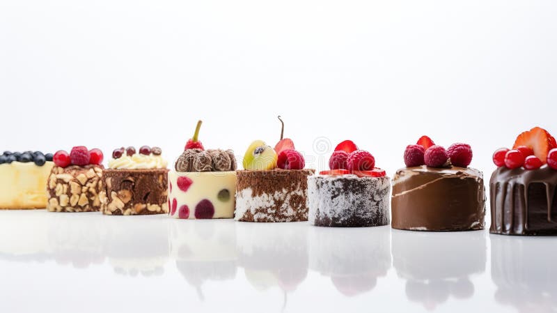Various Bakery Cakes with Fruit and Chocolate, Cream, White Background ...