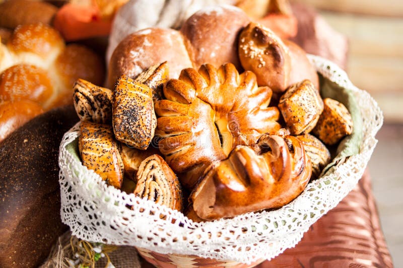 Various Bakery Products in Stock. Buns, Bread, Bagels. Stock Photo ...
