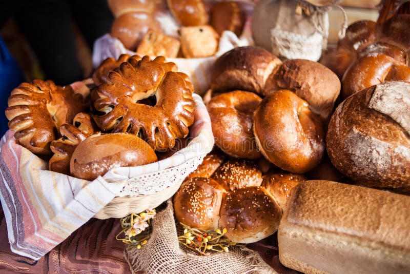 Various Bakery Products in Stock. Buns, Bread, Bagels. Stock Photo ...