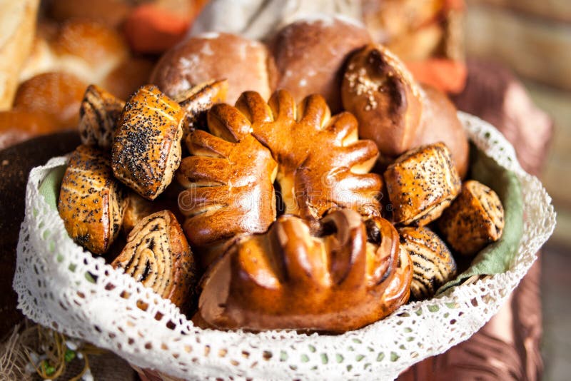 Various Bakery Products in Stock. Buns, Bread, Bagels. Stock Image ...