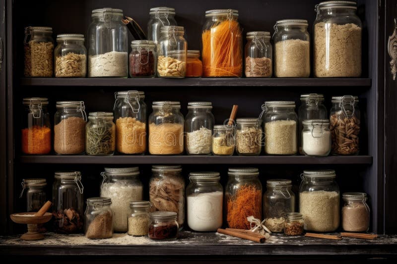 Various Baking Ingredients in Glass Jars on a Shelf Stock Illustration ...