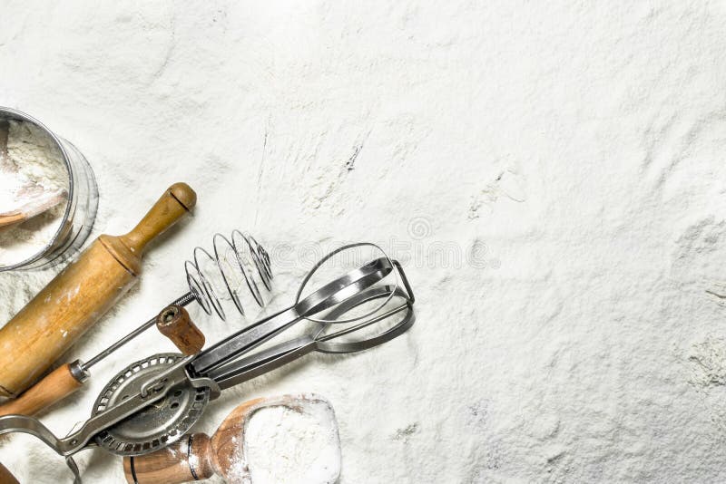 Various Baking Tools on Flour. Stock Photo - Image of organic, baking ...