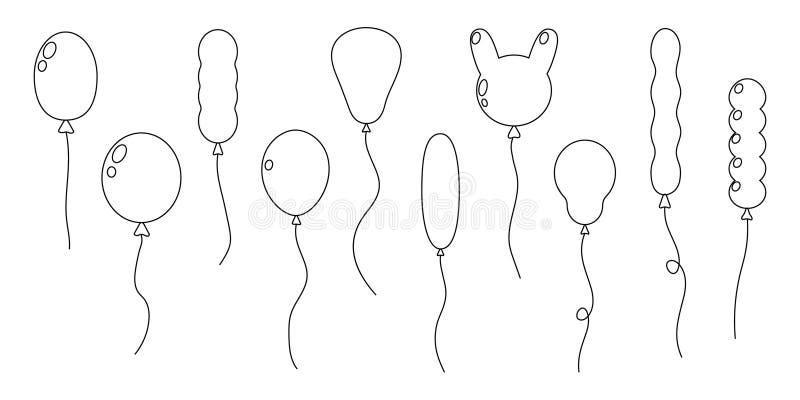 Various Balloon Outlines in Simple Line Art Design for Creative ...