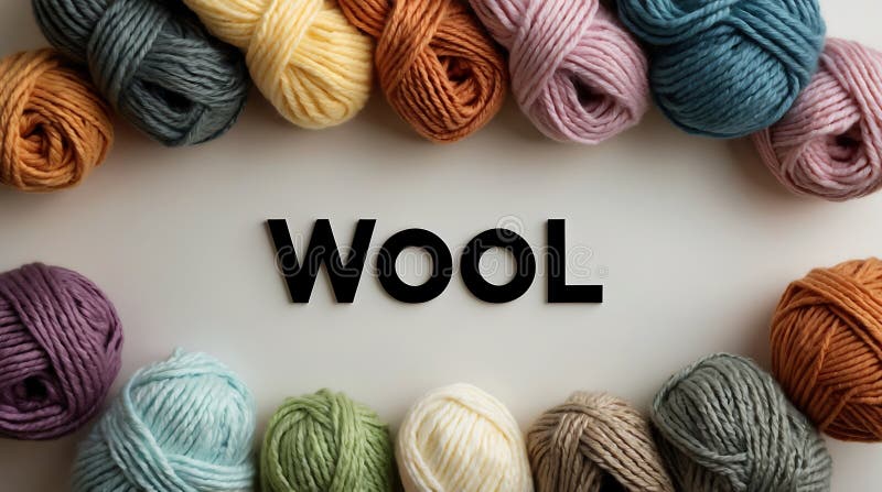 Colorful Wool Yarn Balls Arranged Around the Word Wool on a Plain ...