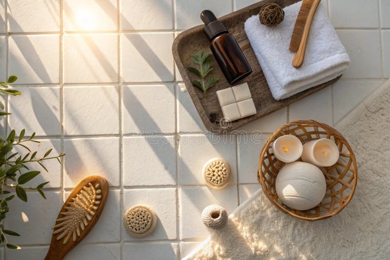 Various Bathroom Objects with Sunlight Stock Illustration ...