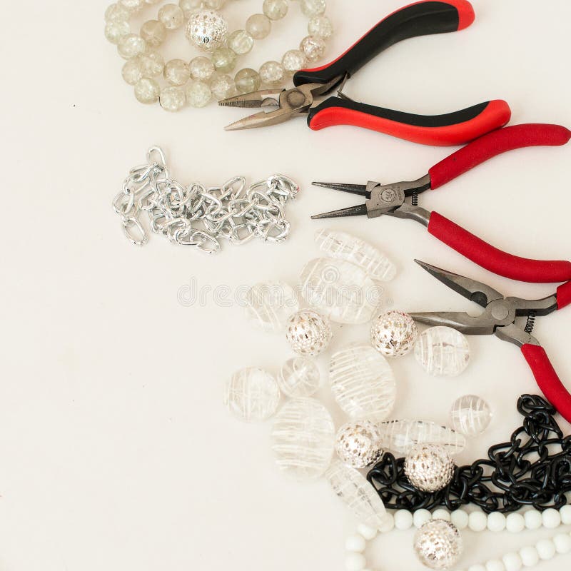 Various Beads and Tools for Making Jewelry Stock Image - Image of ...