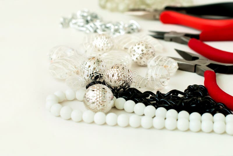 Various Beads and Tools for Making Jewelry Stock Photo - Image of ...