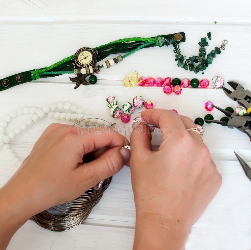 Various Beads and Tools for Making Jewelry Stock Image - Image of ...