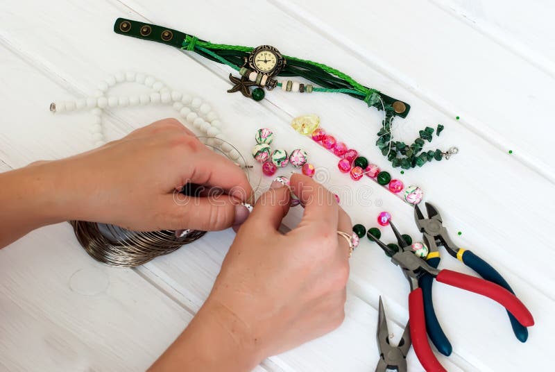 Various Beads and Tools for Making Jewelry Stock Image - Image of ...