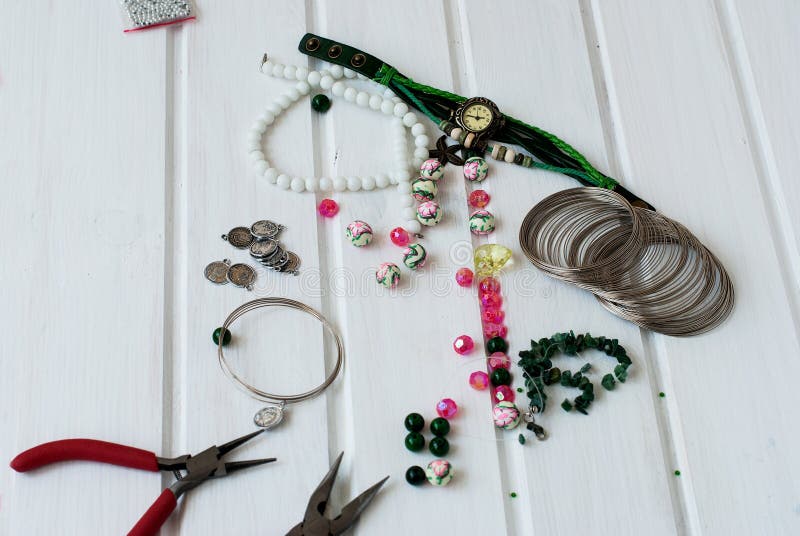 Various Beads and Tools for Making Jewelry Stock Image - Image of craft ...