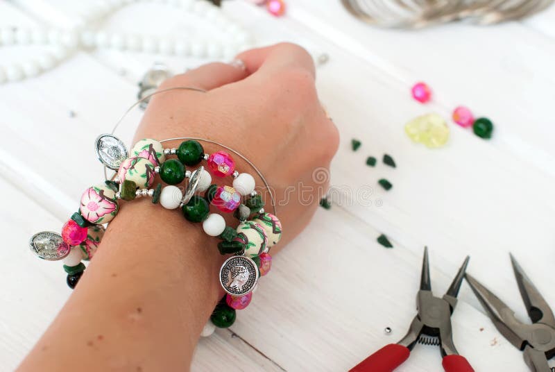 Various Beads and Tools for Making Jewelry Stock Photo - Image of ...