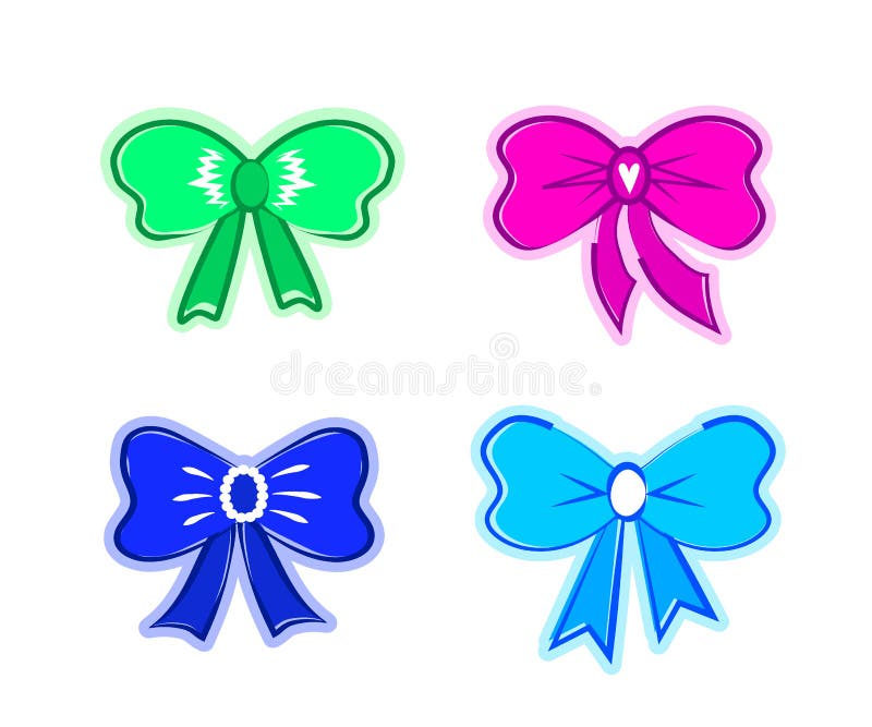 Various Beautiful Bows on a White Background. Collection Stock Vector ...