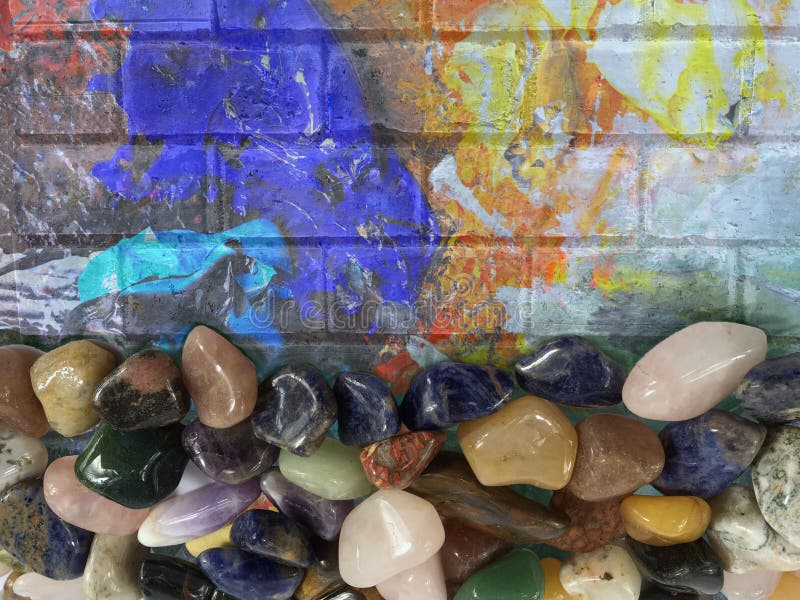 Various Beautiful Gemstones on Painting Wall Stock Photo - Image of ...