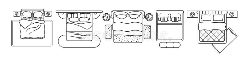 Various Bed Designs in Top View for Interior Layouts Stock Vector ...