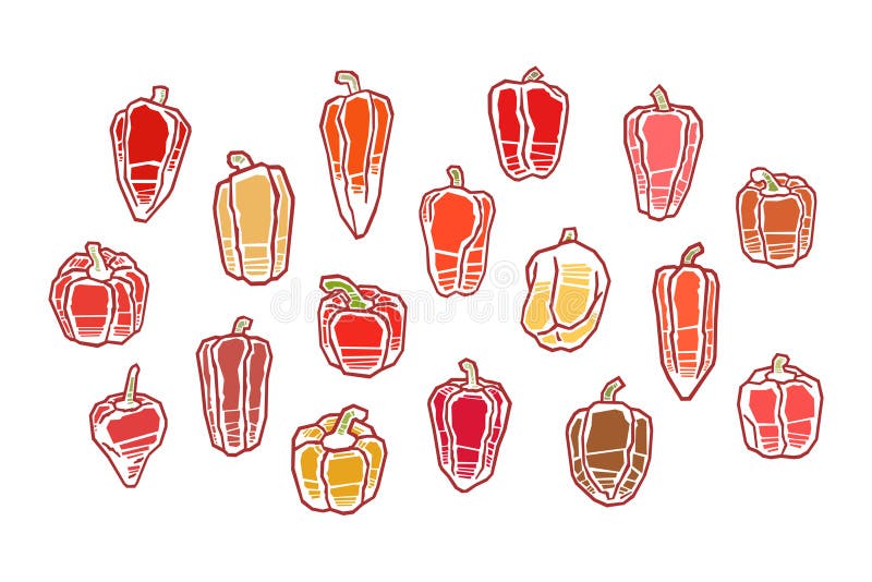 Various Bell Pepper Illustration, Set of Icons Stock Photo - Image of ...