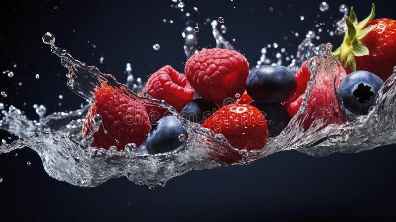 Various Berries Falling and Splashing into the Water in Slow Motion ...