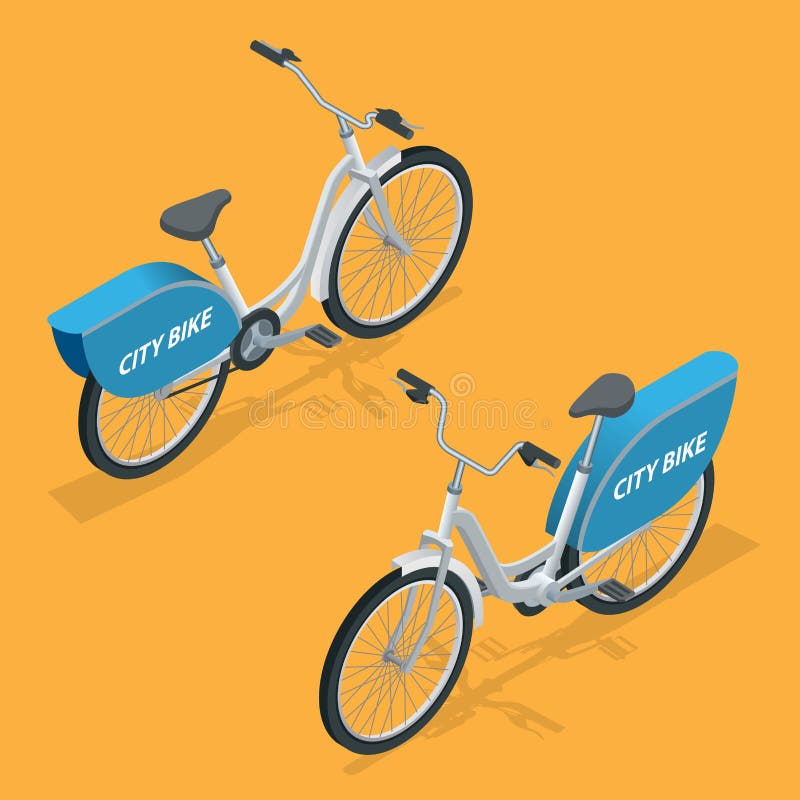 Various Bicycles on a Rack, Available for Rent. Isometric City Bicycle ...