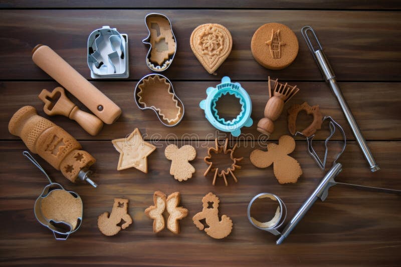 Various Biscuit Cutters on a Wooden Table Stock Illustration ...