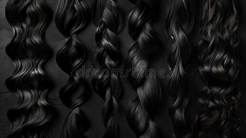 Various Black Hair Textures Displayed Against Dark Background in ...