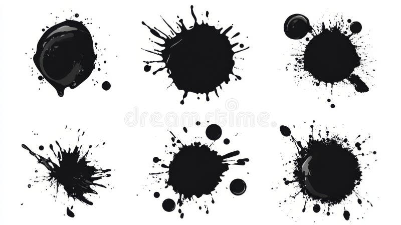 Various Black Paint Splatters with Different Shapes and Sizes on a ...