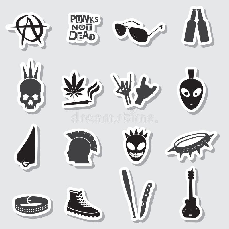 Various Black Punk Icons Set In Circle Stock Vector - Illustration of ...