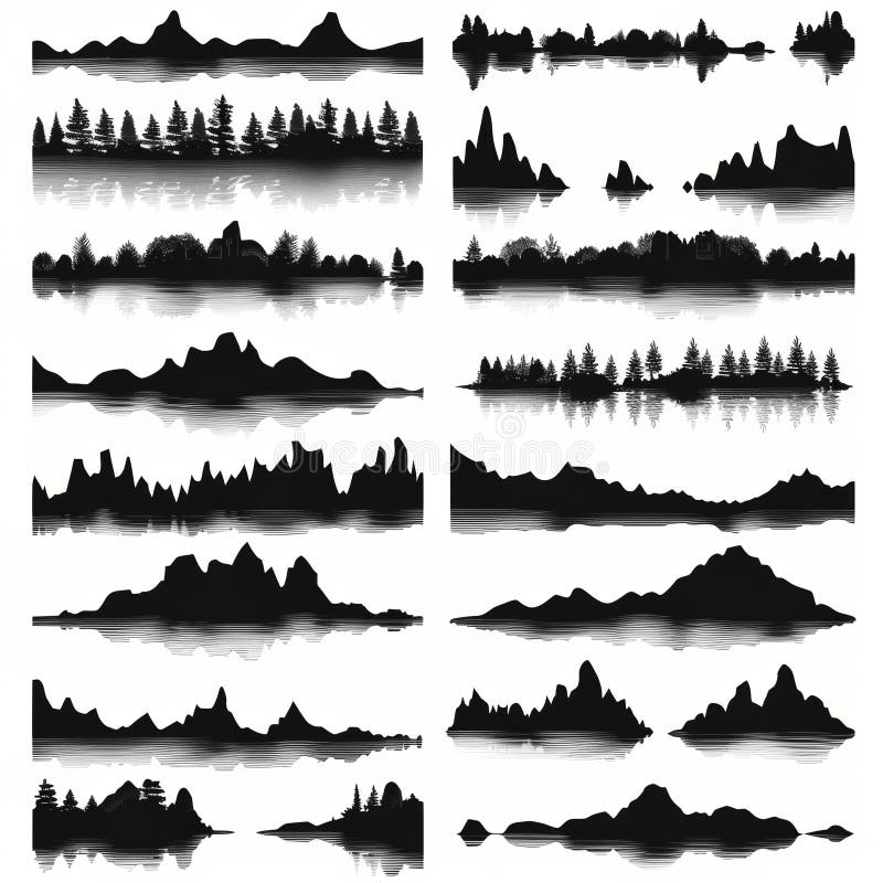 Various Black Silhouette Shapes of Landscape Edges and Crests for Web ...