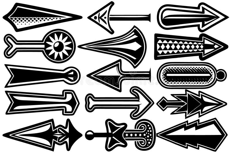 Arrows Various Black and White Illustrated Arrows with Unique Designs ...