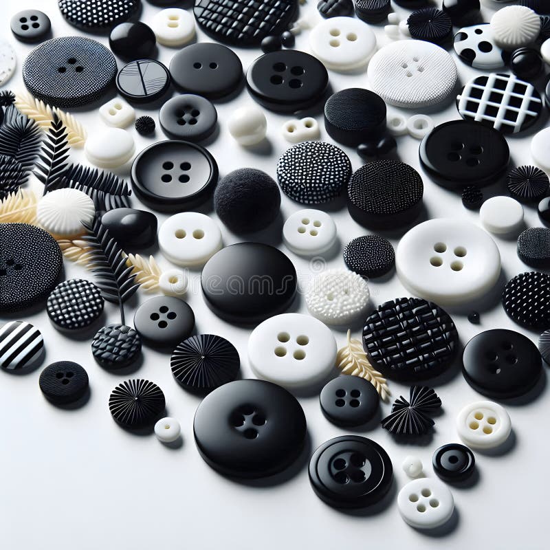Various Black and White Sewing Buttons Forming a Diagonal Line on a ...