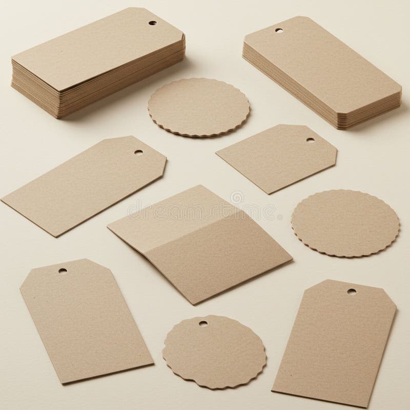 Various Blank Tags Made of Brown Cardstock are Displayed on a Surface ...
