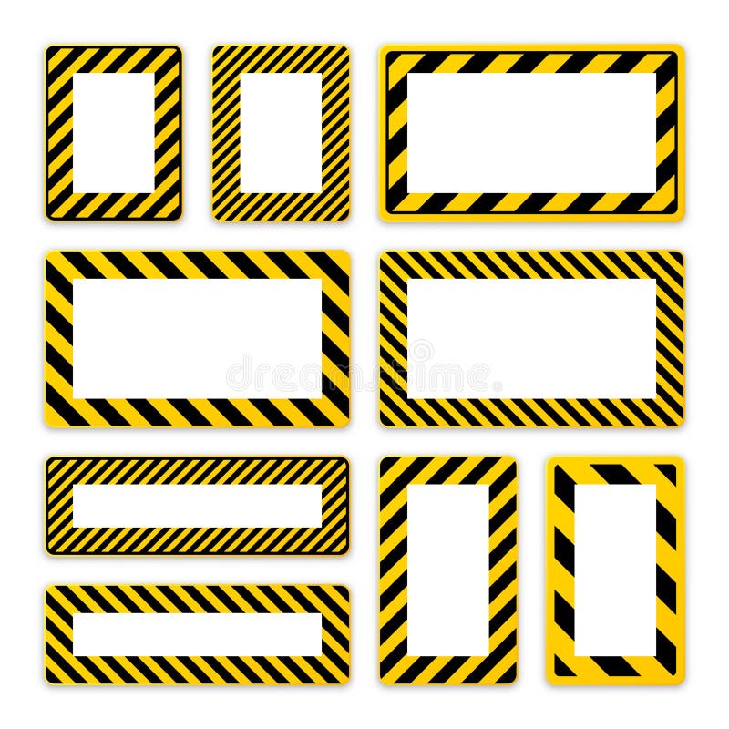 Various Blank Black Warning Signs with Diagonal Lines. Attention ...