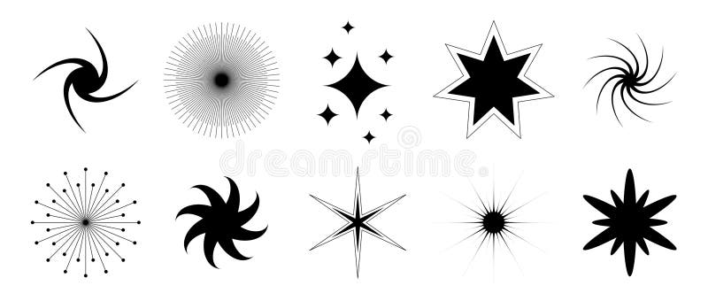 Bling Stars, Starburst and Retro Futuristic Graphic Elements Set Stock ...