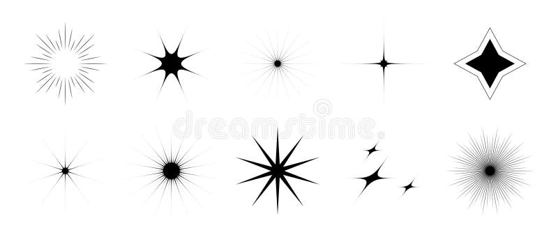 Bling Stars, Starburst and Retro Futuristic Graphic Elements Set Stock ...