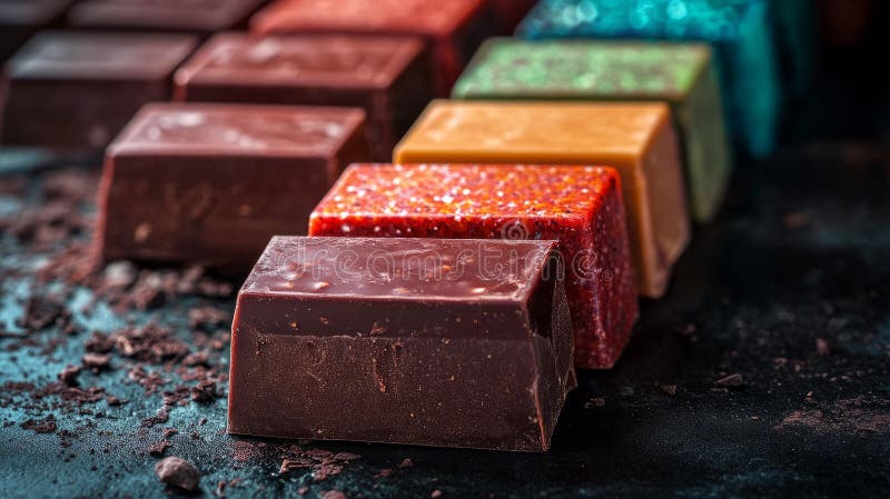 Various Blocks of Chocolate in Different Colors Stock Photo - Image of ...